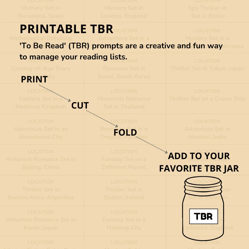 Printable TBR Reading Prompts, TBR Prompts, Reading Challenge, A4 ...