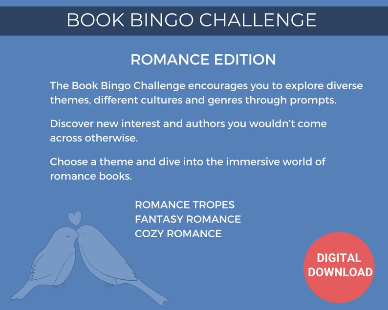 Romance Book Bingo, Printable Reading Journal, Digital, Reading ...