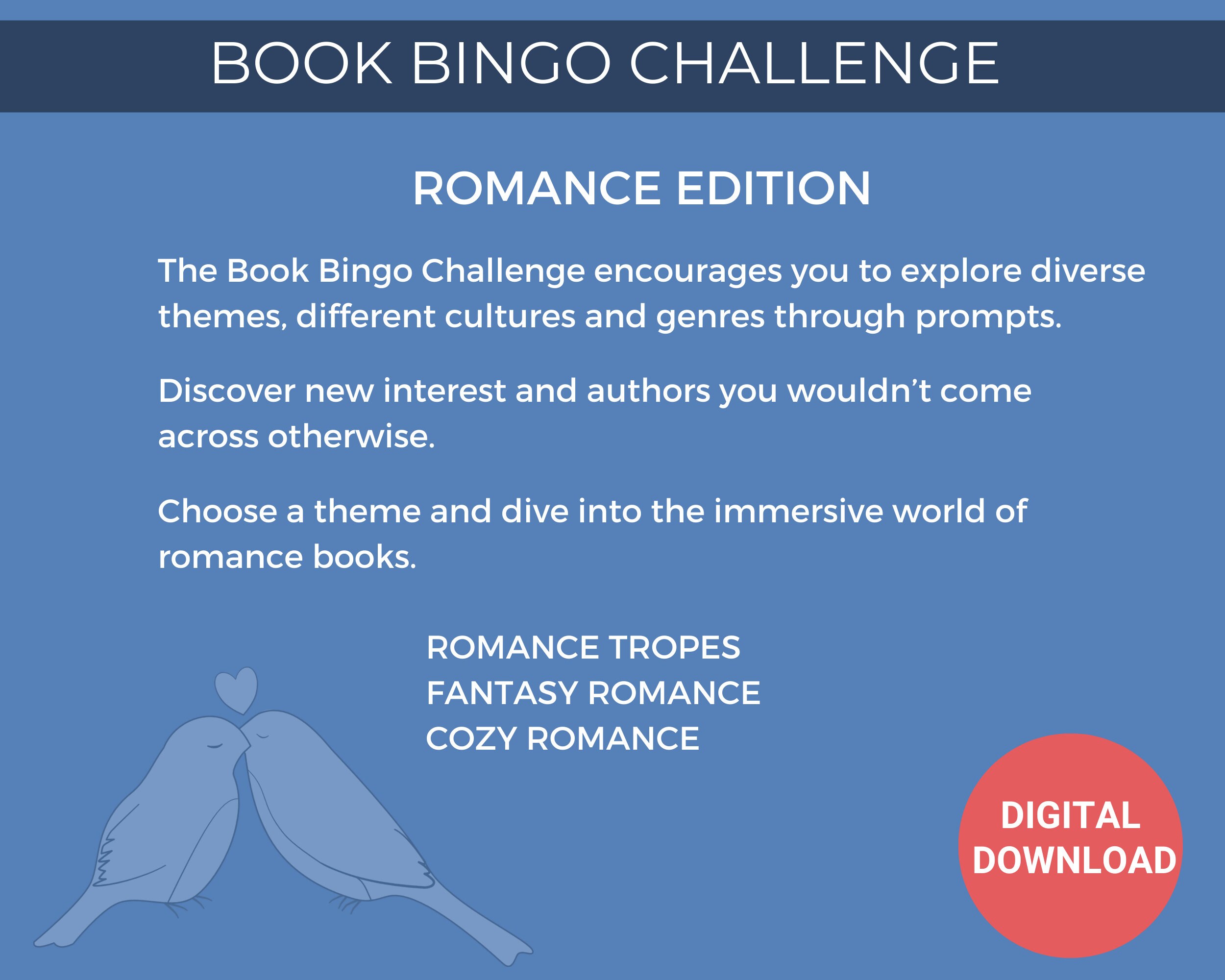 Romance Book Bingo, Printable Reading Journal, Digital, Reading ...