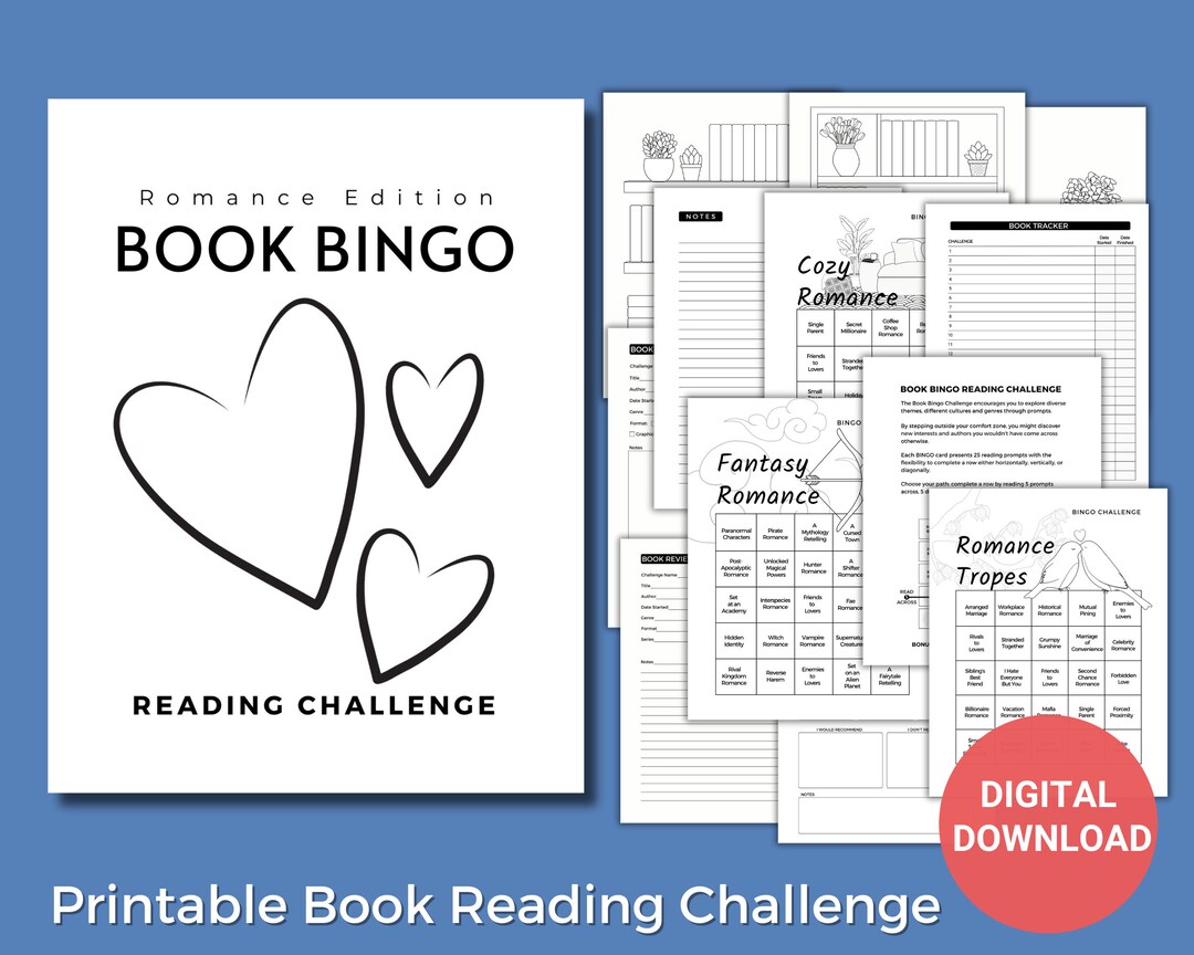 Romance Book Bingo, Printable Reading Journal, Digital, Reading ...