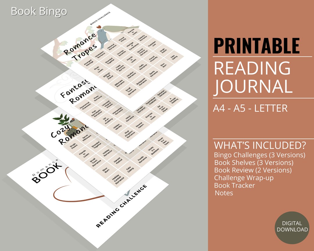 Romance Book Bingo, Printable Reading Journal, Digital, Reading ...