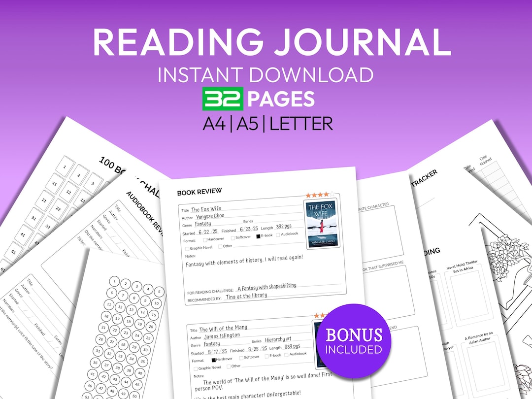 Reading Journal Bundle Printable Book Review Bookshelf 2026 Reading ...