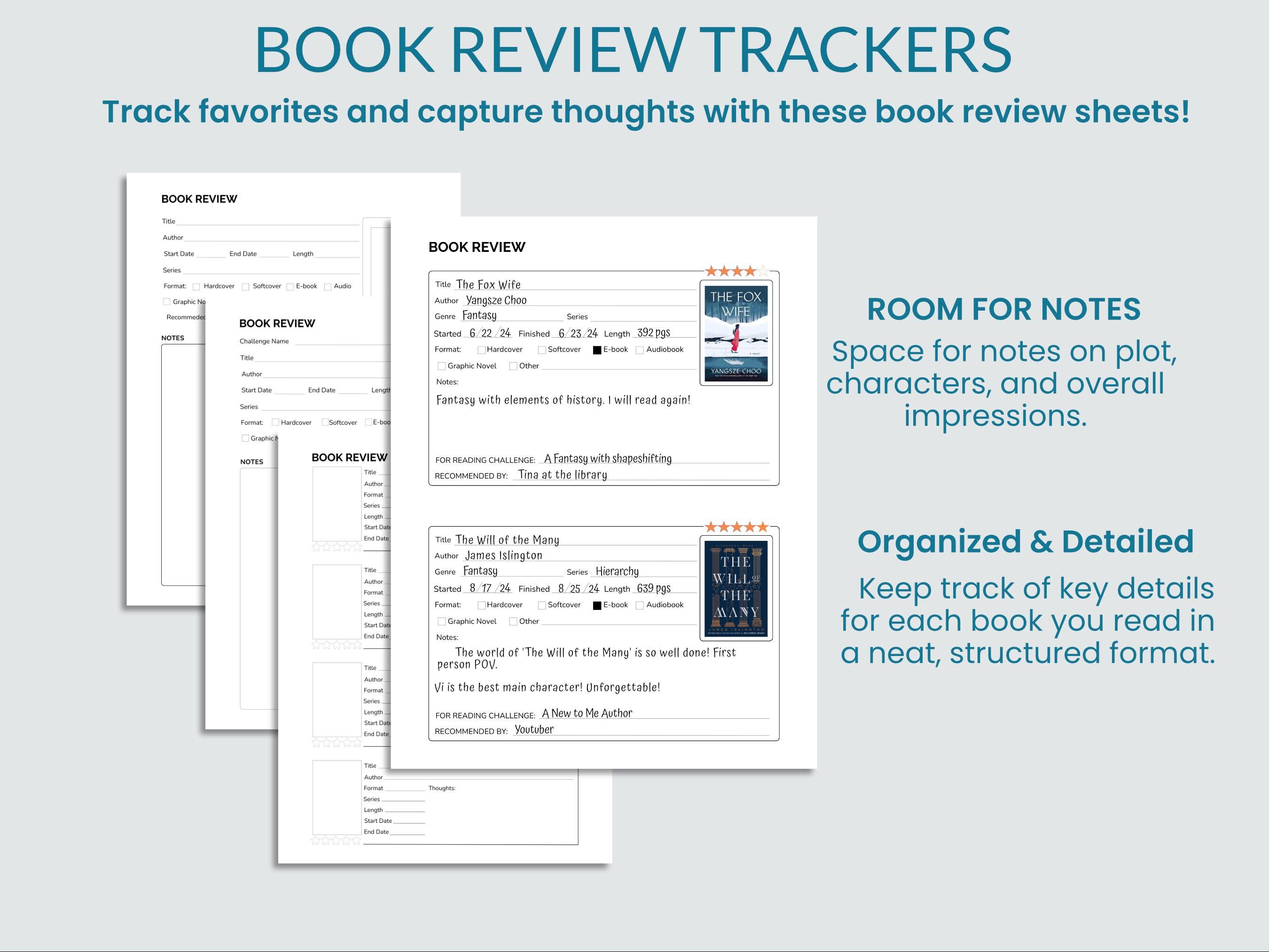 Book Review Tracker Printable Sheets Printable Digital Journal Pages ...