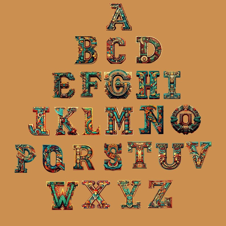Aztec Style Alphabet, PNG Clipart, Letter Design, Sublimation, Instant ...