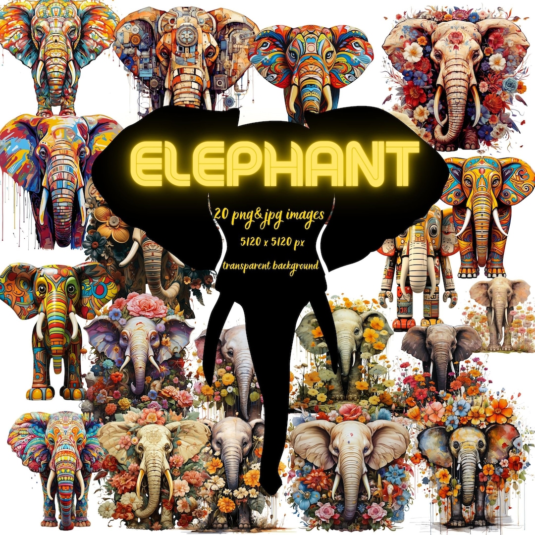 Elephant Designs PNG, Digital Paper, Commercial Use, Backgrounds ...