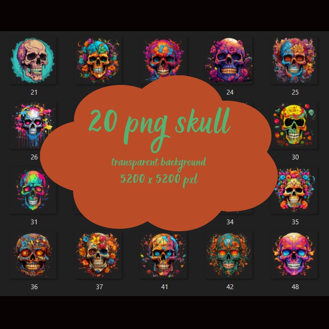 20 Png Skull Design Digital Paper, Commercial Use, Backgrounds, İnstant ...