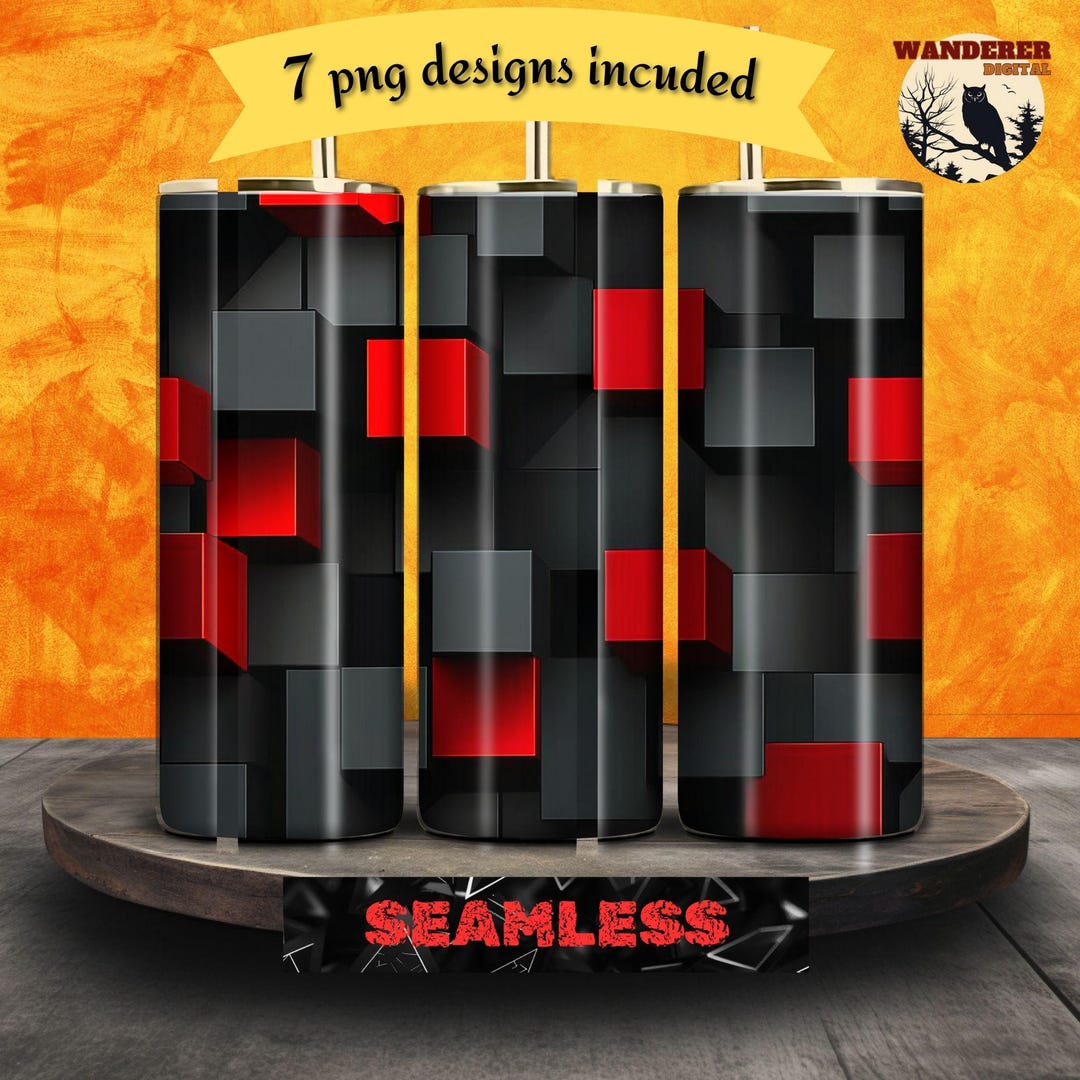 Black and Red 3D Cube Tumbler Wrap PNG | Seamless Geometric Sublimation ...