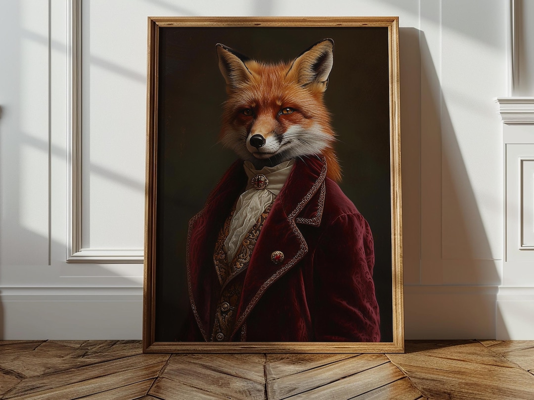 Red Fox Digital Print | Victorian Velvet Dressed Animal Vintage Wall ...