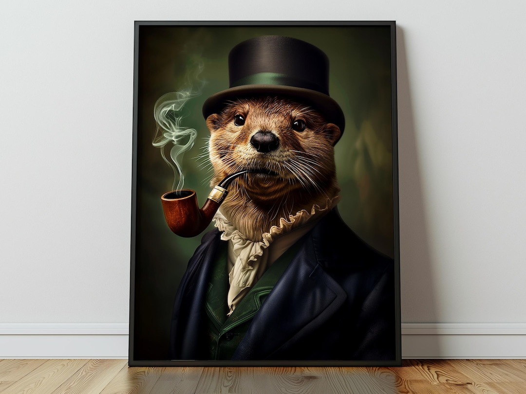 Victorian Otter Digital Print Pipe Smoking Animal Vintage Wall Art ...