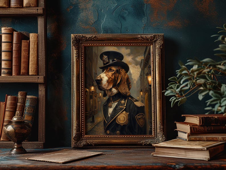 Police Officer Basset Hound Digital Print, Victorian Inspired Vintage ...
