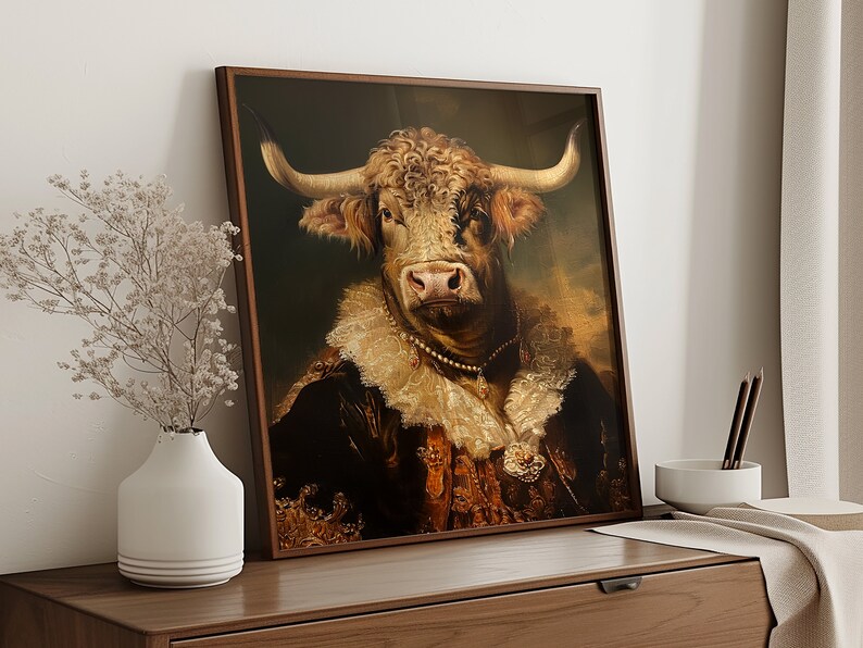 Gothic Highland Bull Digital Print, Vintage Cow Painting, Renaissance ...