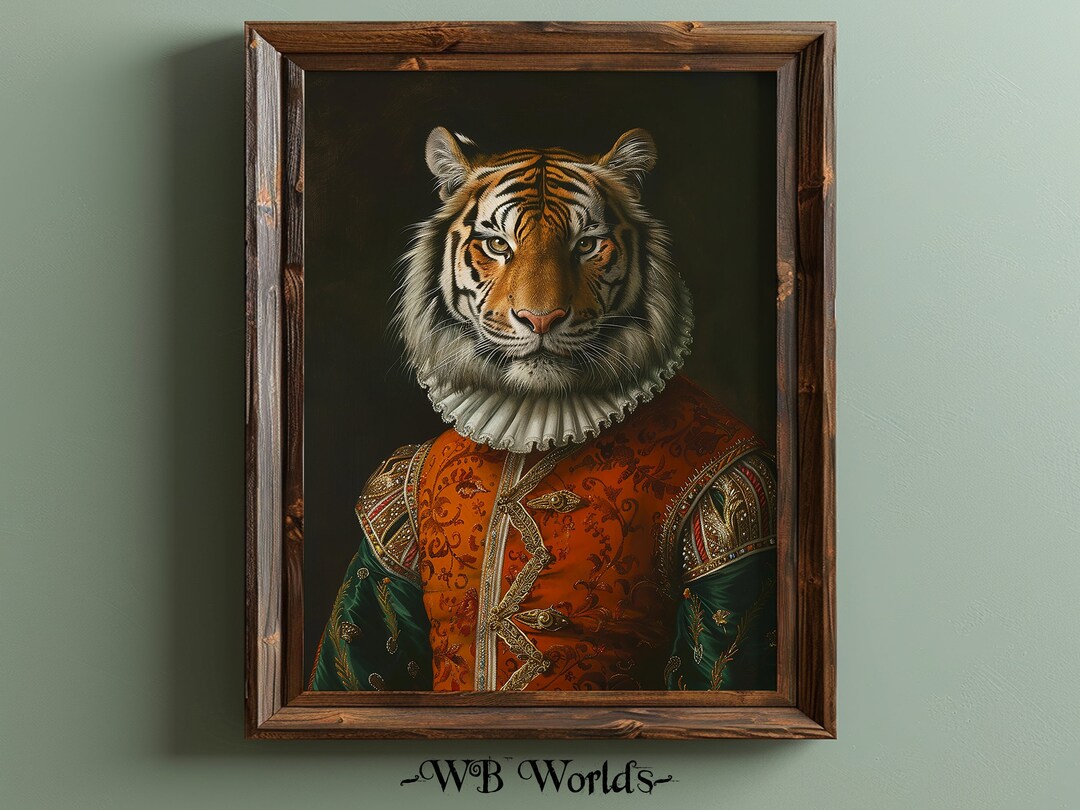 Renaissance Tiger Digital Print, Tudor Wild Cat Vintage Painting, Ruff ...