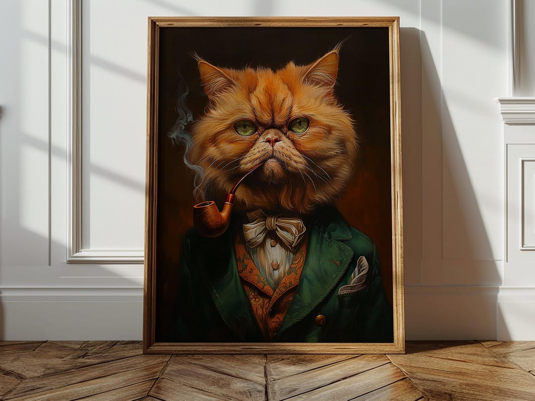 Persian Orange Cat Smoking Pipe Digital Print Victorian Inspired ...