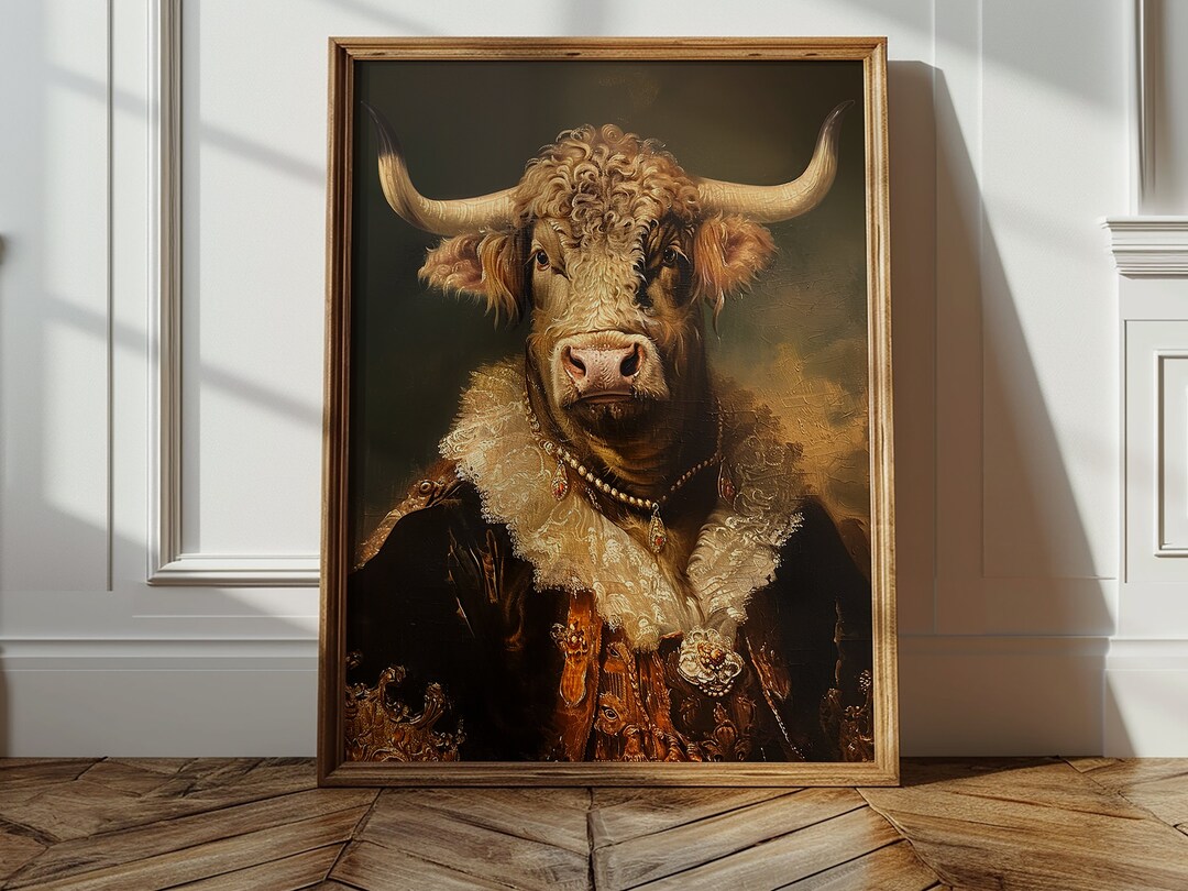 Gothic Highland Bull Digital Print, Vintage Cow Painting, Renaissance ...