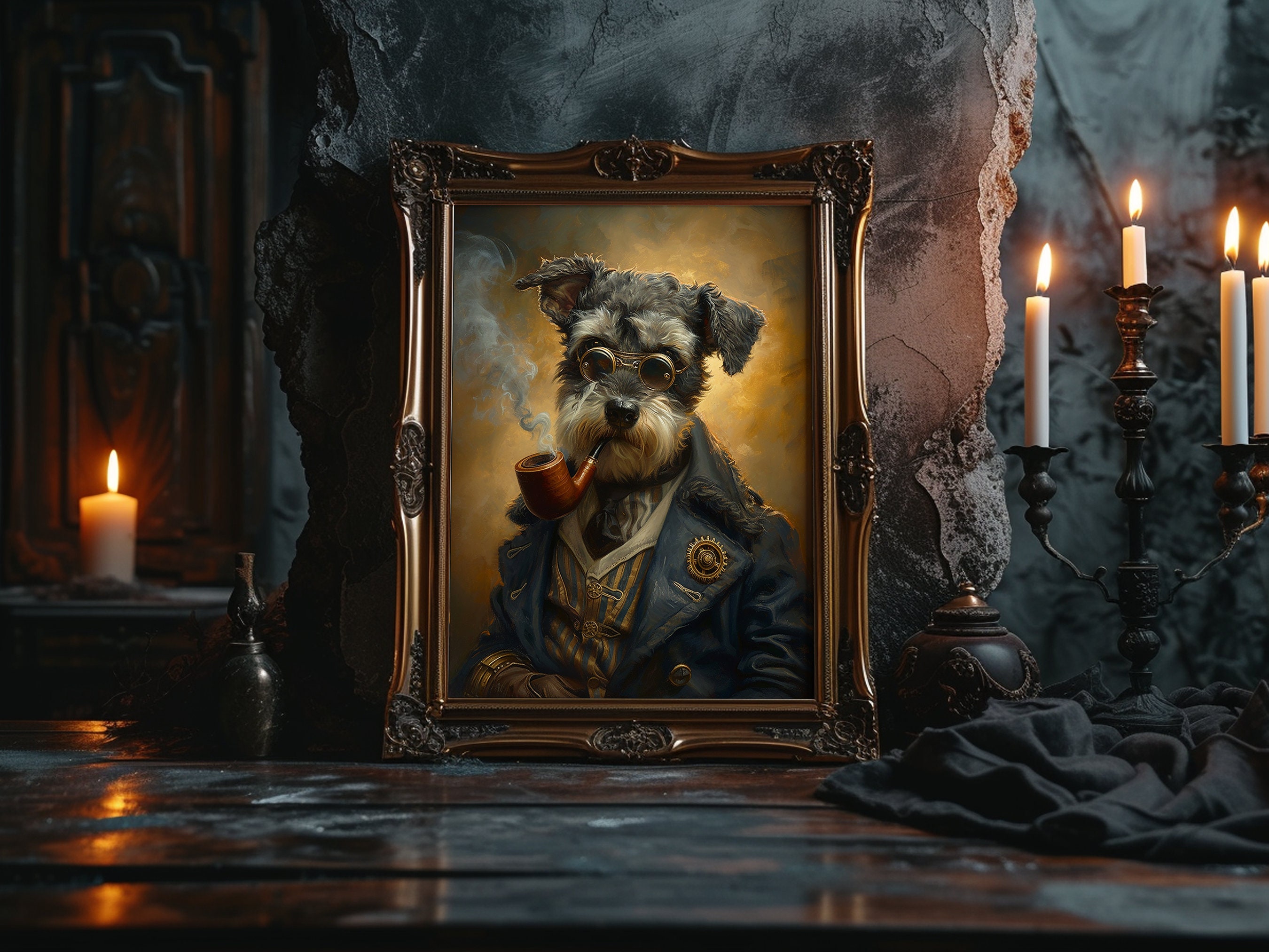 Steampunk Schnauzer Digital Print, Victorian Inspired Vintage Painting ...