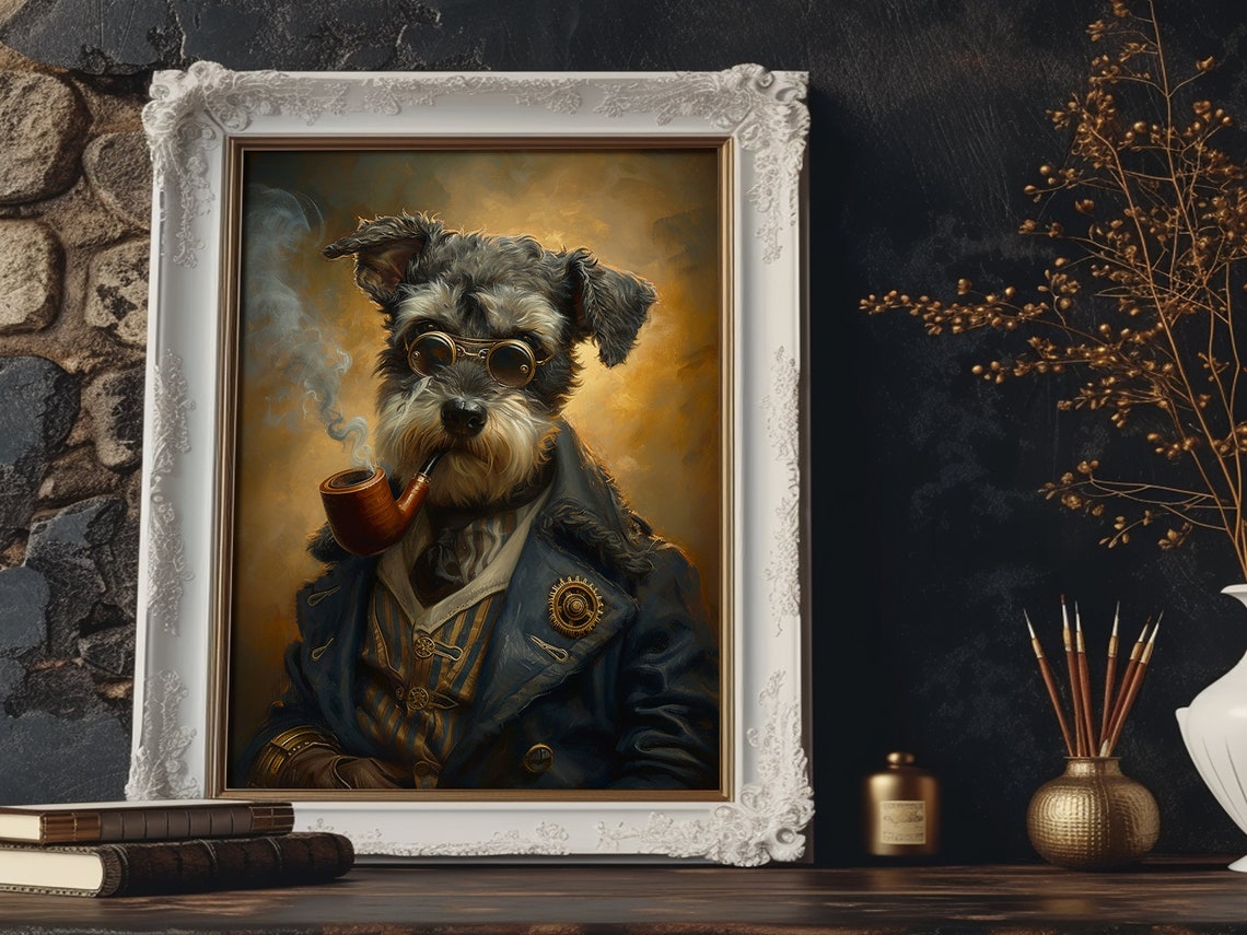 Steampunk Schnauzer Digital Print, Victorian Inspired Vintage Painting ...