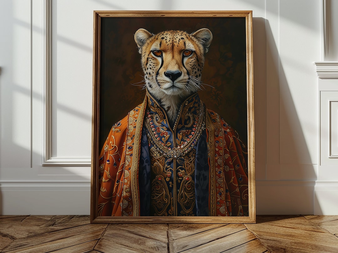 Arabic Cheetah Digital Print, Vintage Animal Painting, Kaftan Inspired ...