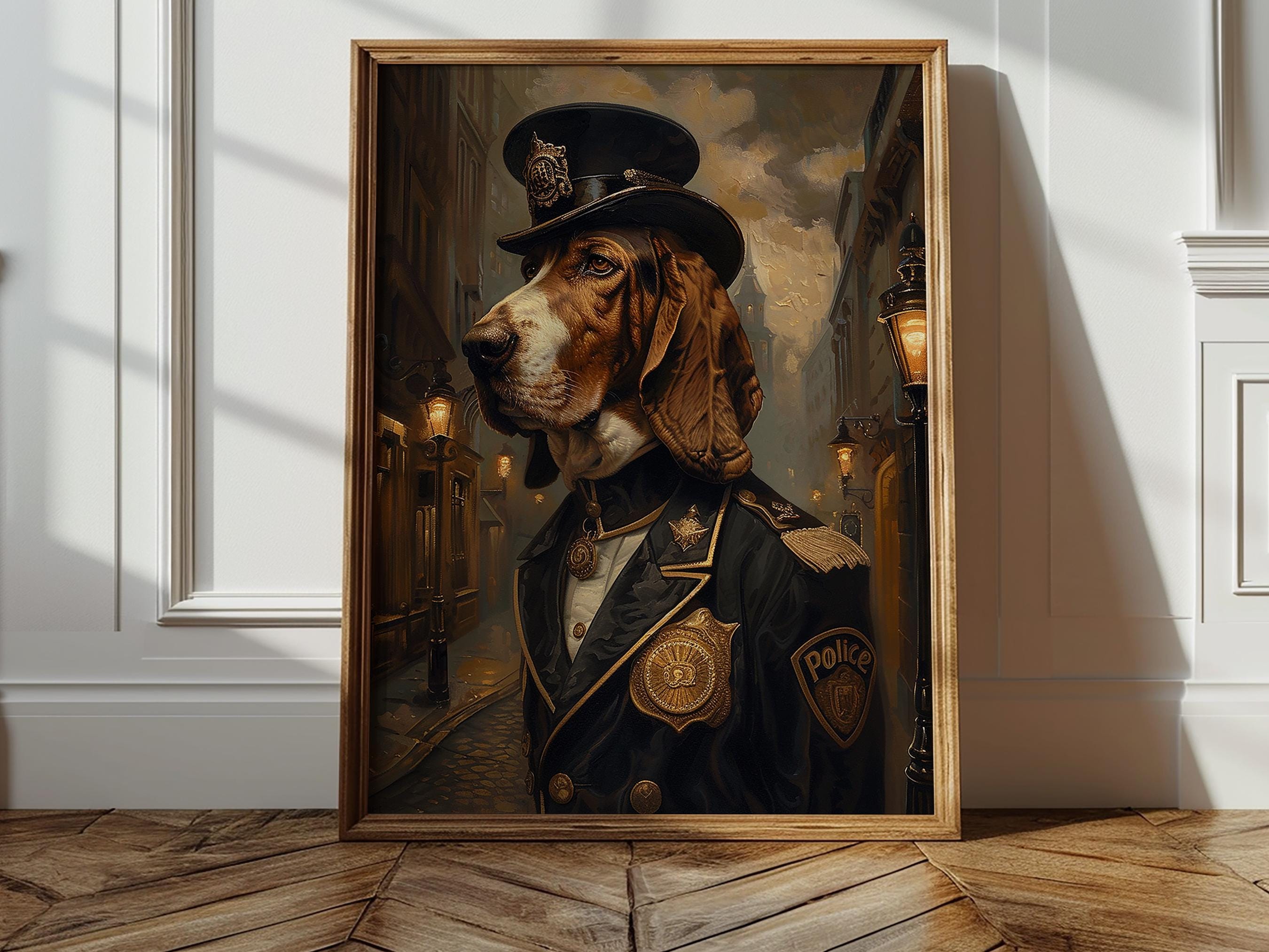 Police Officer Basset Hound Digital Print, Victorian Inspired Vintage ...
