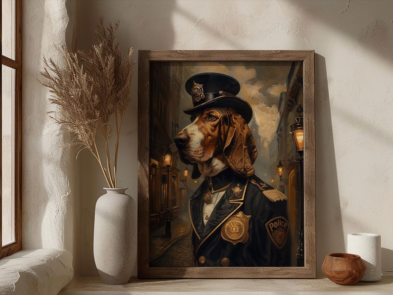 Police Officer Basset Hound Digital Print, Victorian Inspired Vintage ...