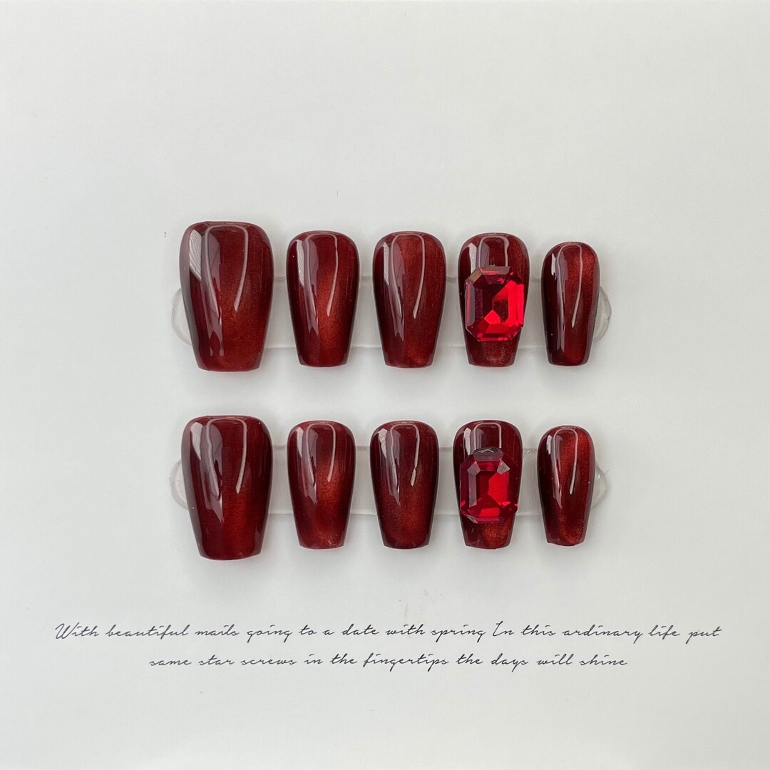 Vintage Ruby Jam Red Glassy Ombre Everyday Holiday Customizable Press on Nails With Red Ruby - Etsy
