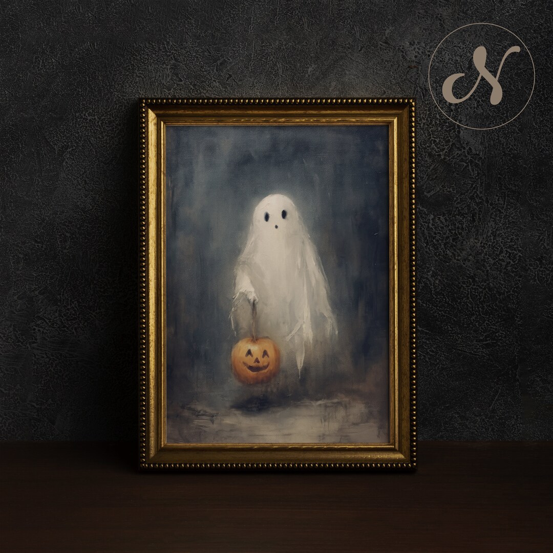 Halloween Cute Ghost Painting Halloween Wall Art, Printable Rustic ...