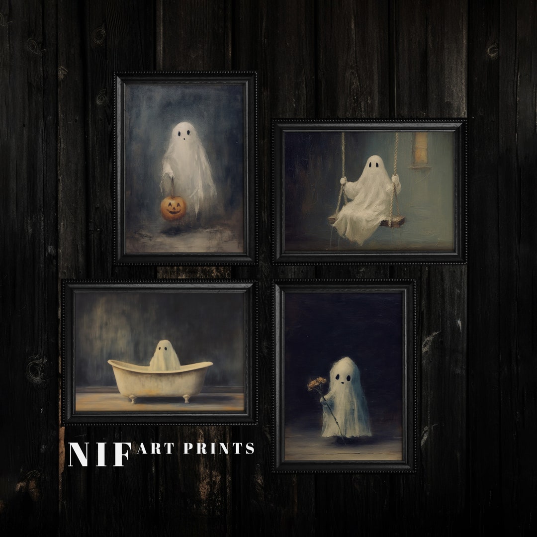 Ghost Gallery Wall Set of 4 Halloween Cute Ghost Painting, Spooky ...
