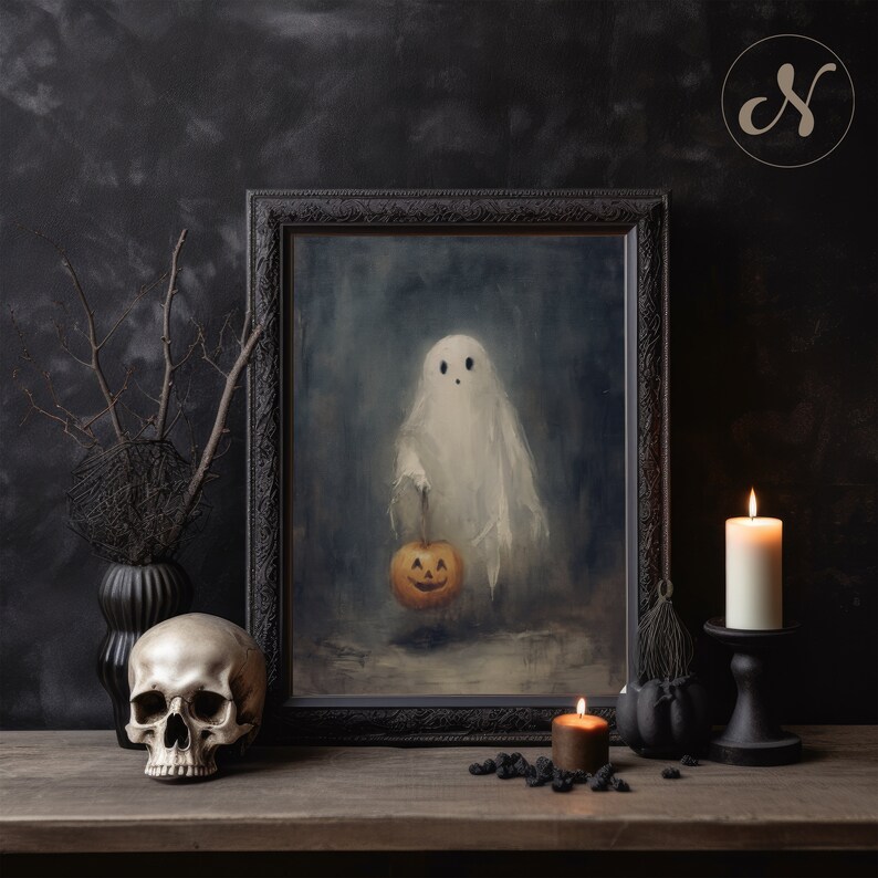 Halloween Cute Ghost Painting Halloween Wall Art, Printable Rustic ...
