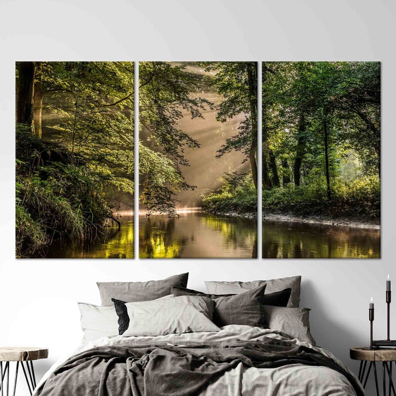 3D Forest River Canvas Art: Tempered Glass Tree Wall Decor - Etsy