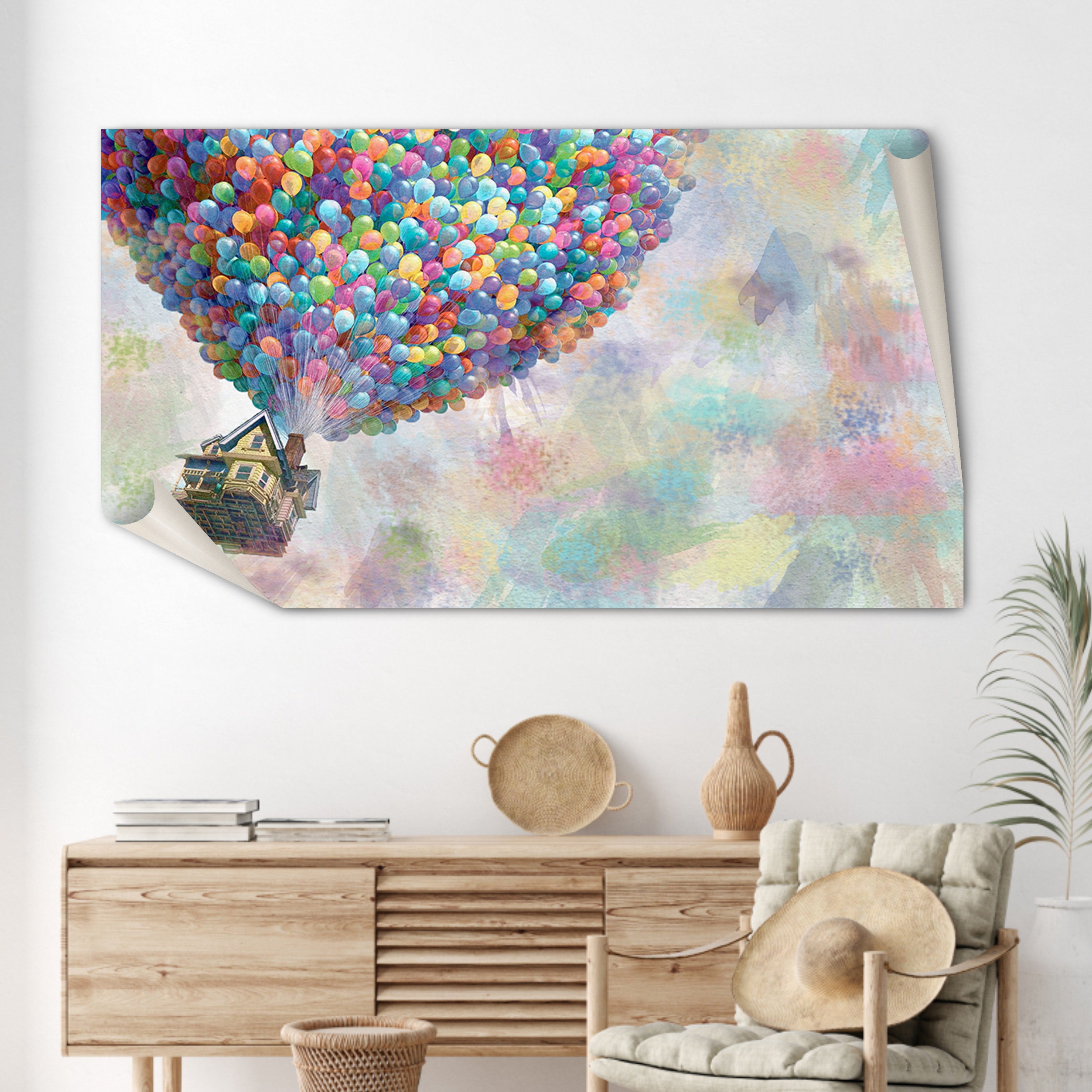 Up Movie Balloons Art, Rainbow Wall Art, Colorful Air Balloon Art ...