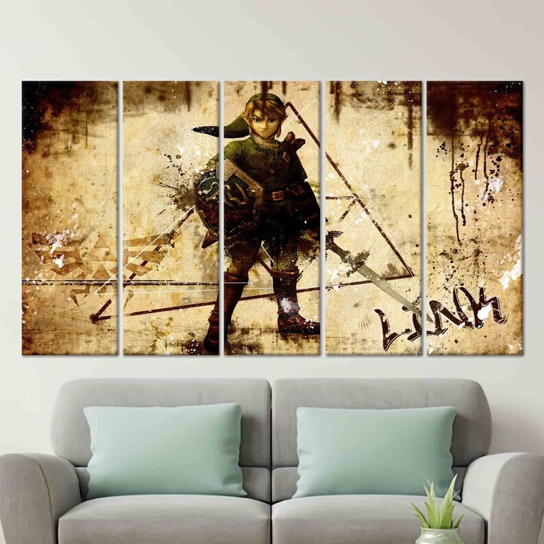 Zelda Wall Art, Gamer Art, Modern Artwork, Zelda Lover Art, Brown ...