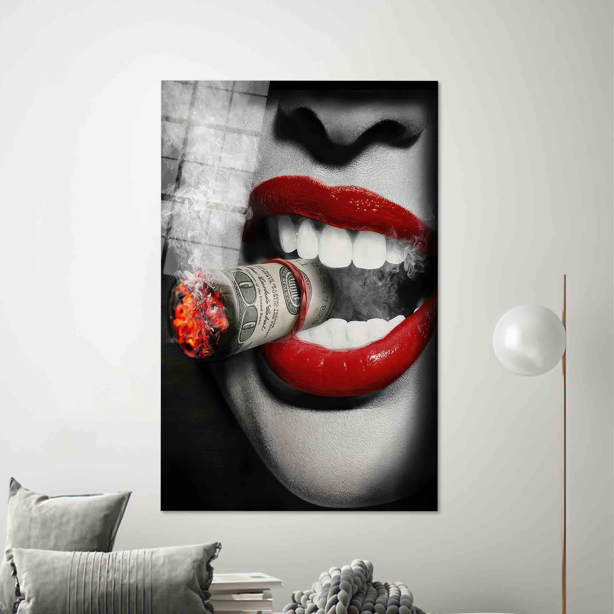Woman Smoking Cigar Art, Money Cigar Art, Red Lipstick Art, Woman Wall ...