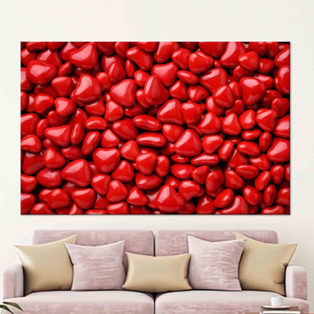 Red Heart Wall Art, Heart Candy Art, Red Wall Decor, Modern Artwork ...