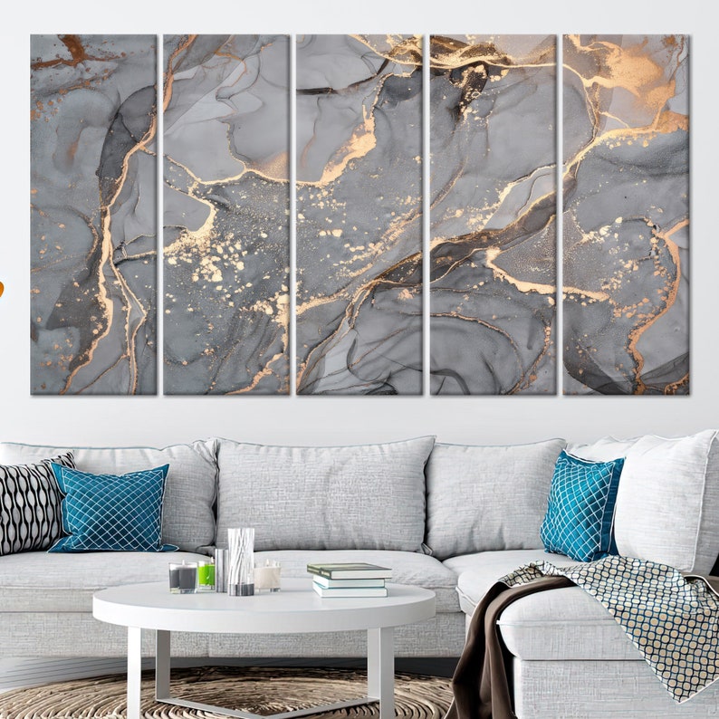 Gray and Gold Marble Texture Canvas Art: Abstract Wall Decor - Etsy