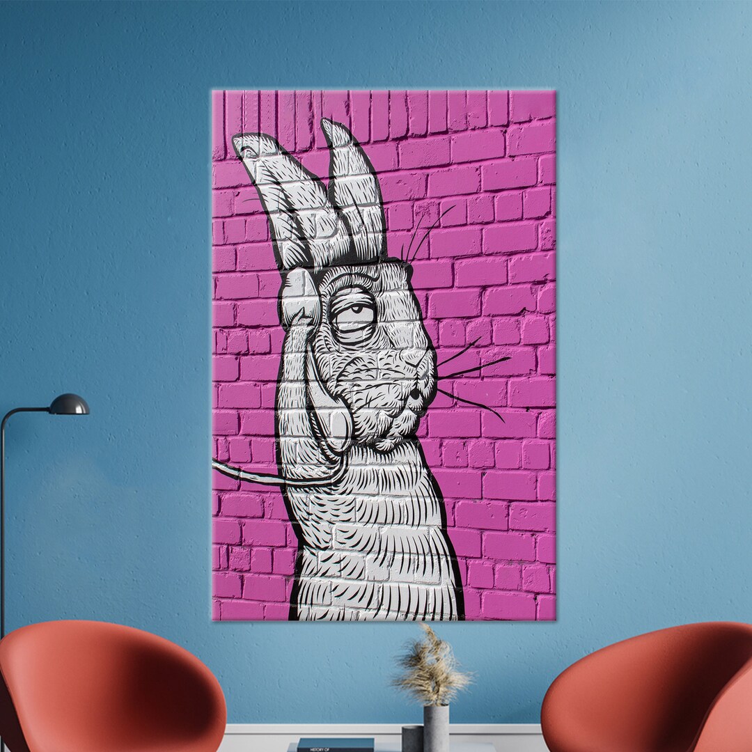 Modern Wall Decoration, Hare Canvas, Rabbit Talking on the Phone Glass ...
