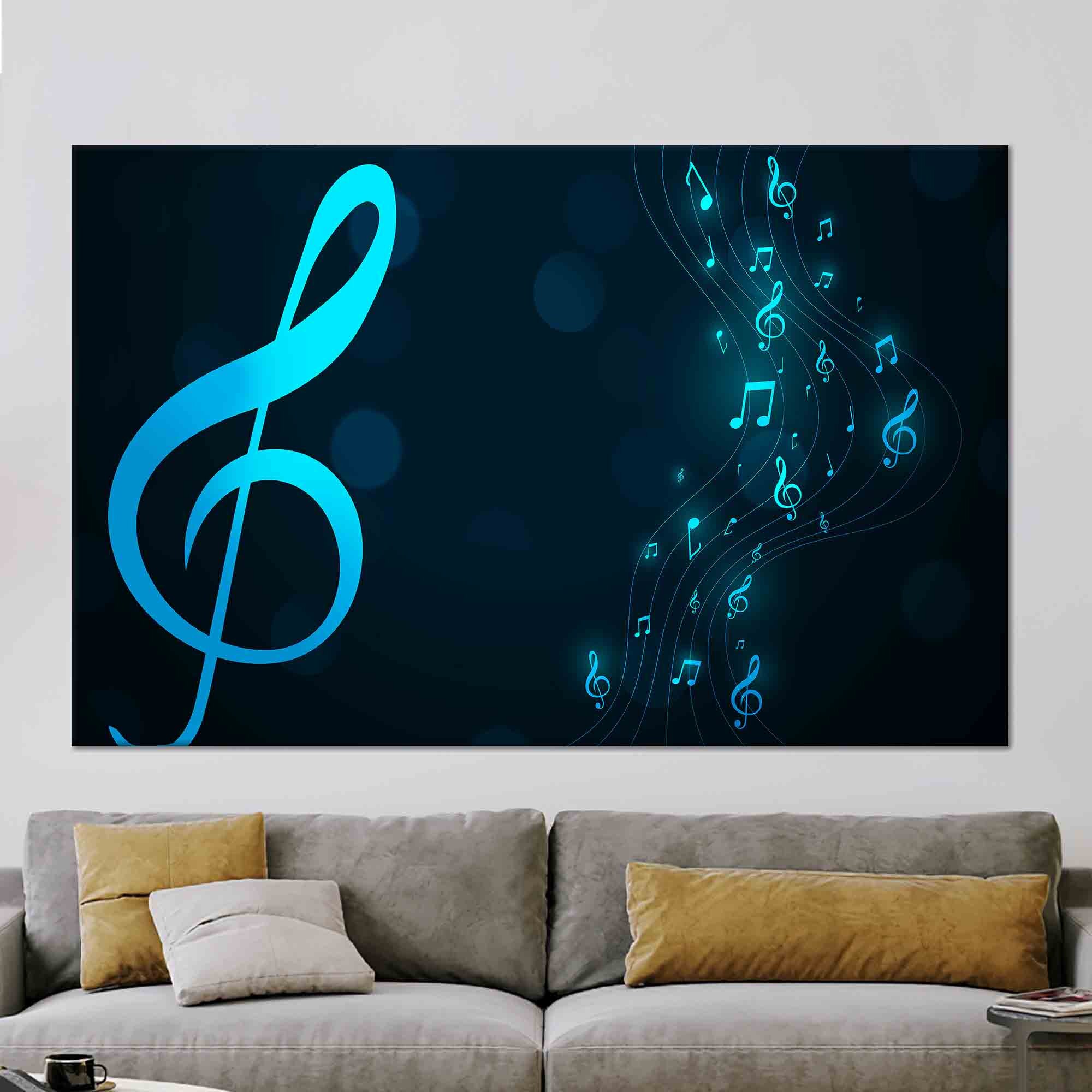 Musical Key Note Art, Treble Clef Art, Tempered Glass, Black and Blue ...