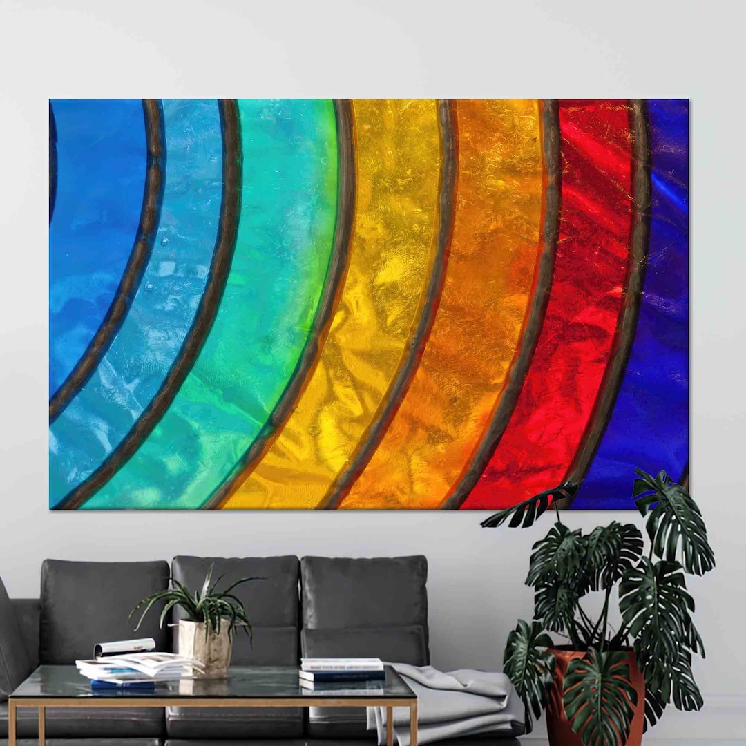 Rainbow Glass Wall Art, Colorful Strips, Modern Artwork - Etsy