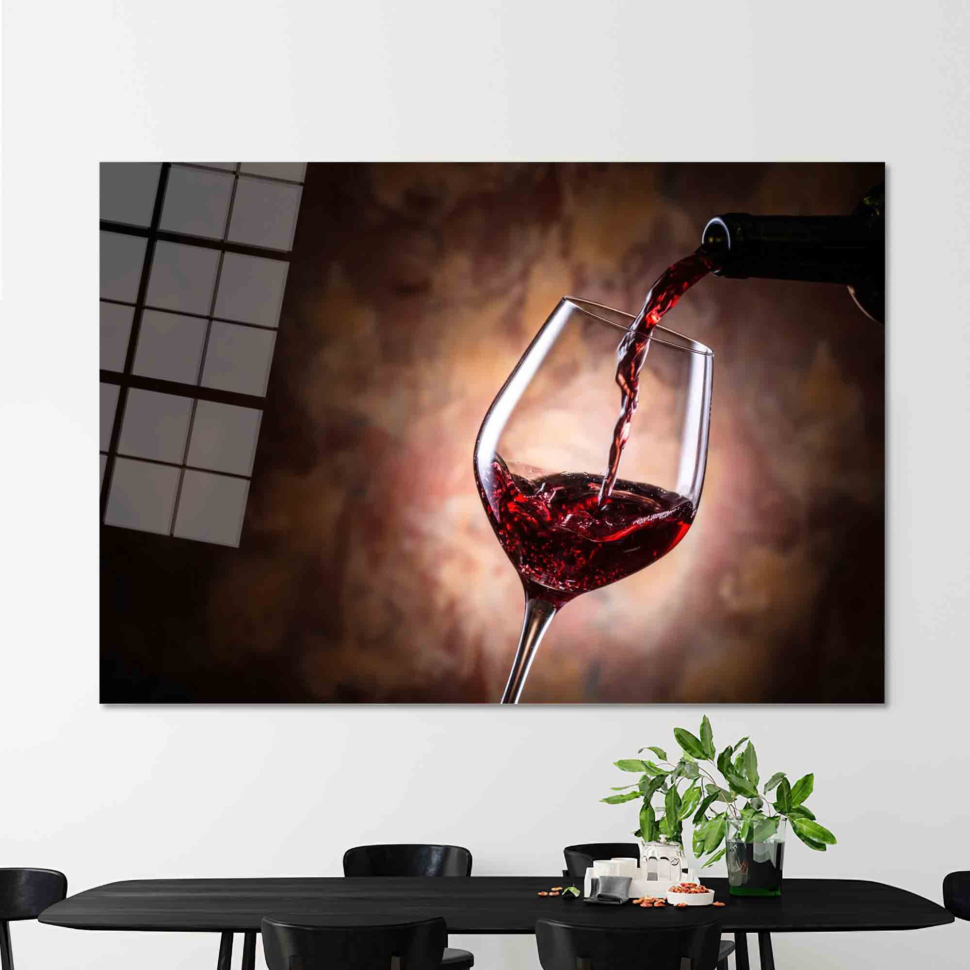 Pouring Wine Into a Glass Art, Red Wine Art, Tempered Glass, Modern ...