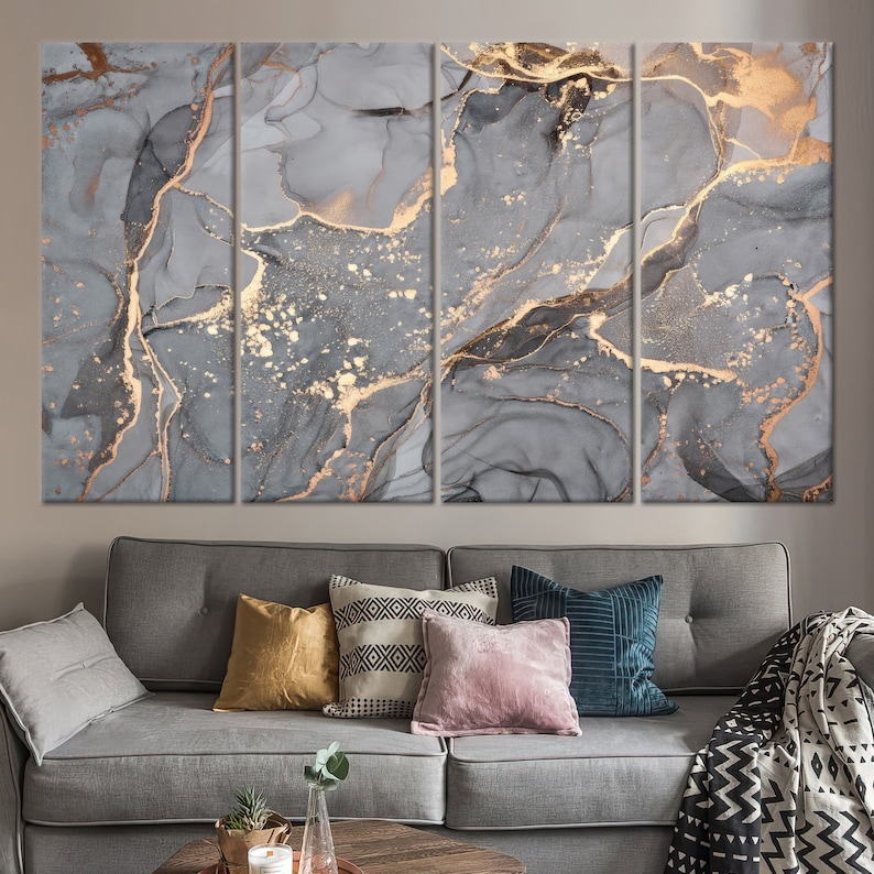 Gray and Gold Marble Texture Canvas Art: Abstract Wall Decor - Etsy