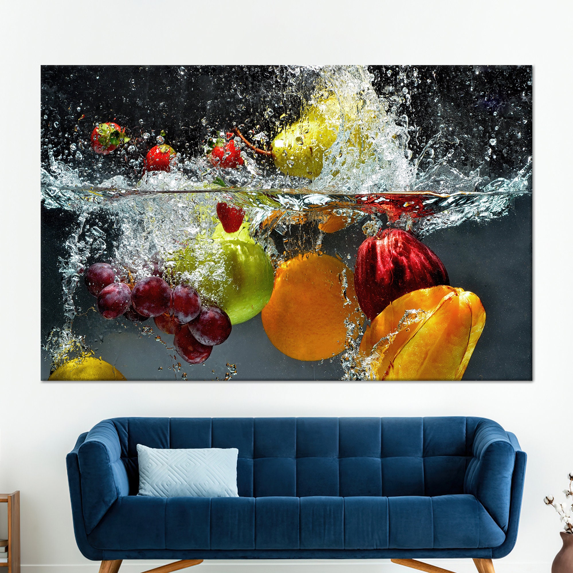 Fruit Splash in Water Art, Colorful Wall Art, 3D Canvas, Glass Art ...