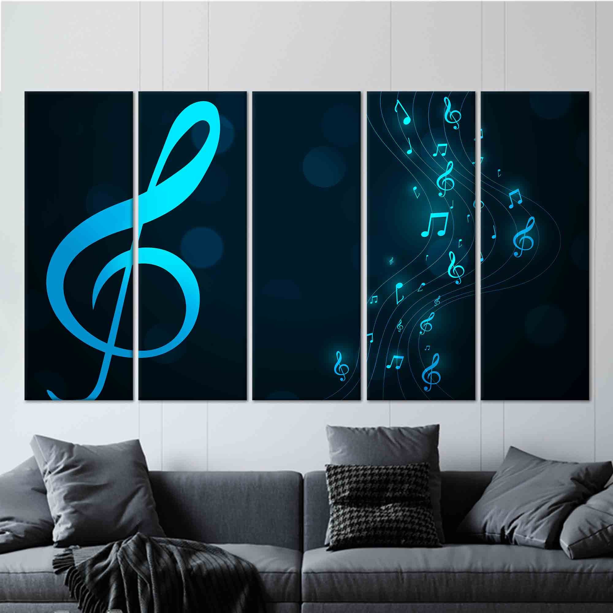 Musical Key Note Art, Treble Clef Art, Tempered Glass, Black and Blue ...