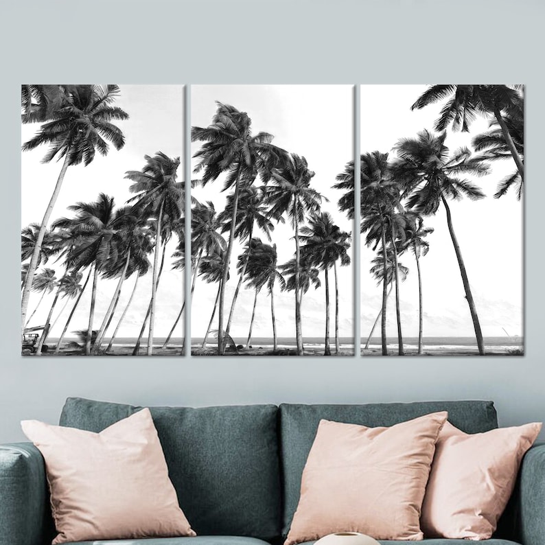 Black and White Palm Tree Canvas Art: Coastal Wall Decor - Etsy