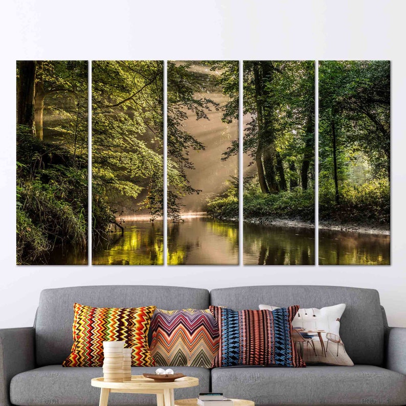 3D Forest River Canvas Art: Tempered Glass Tree Wall Decor - Etsy