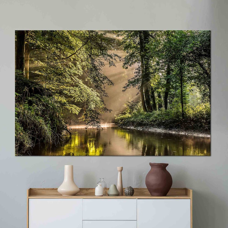 3D Forest River Canvas Art: Tempered Glass Tree Wall Decor - Etsy