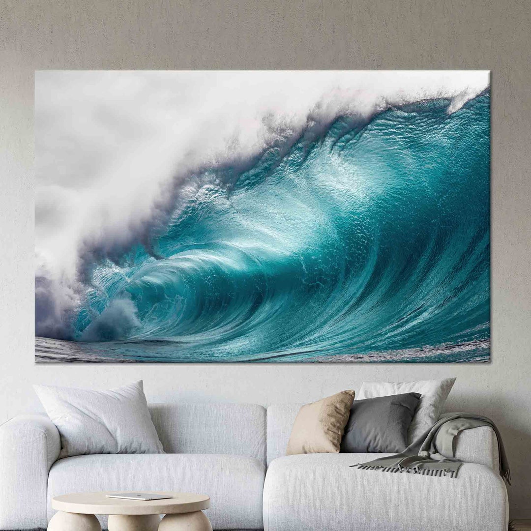 Water Wave Art, Coastal Wall Art, Landscape Art, Ocean Wall Decor, Blue ...