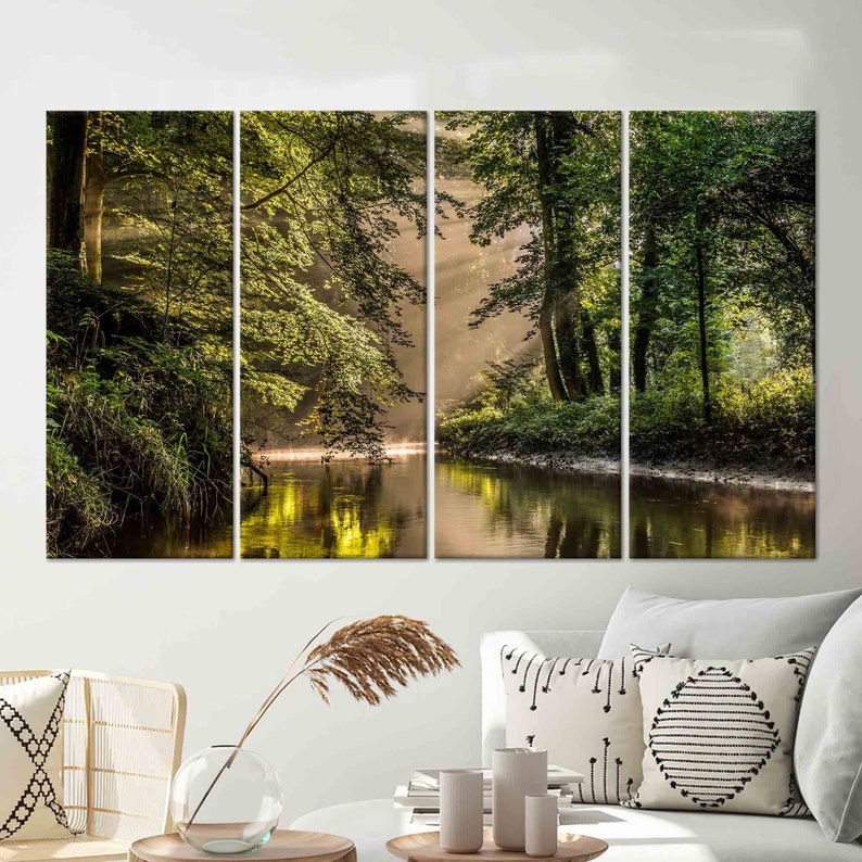 3D Forest River Canvas Art: Tempered Glass Tree Wall Decor - Etsy