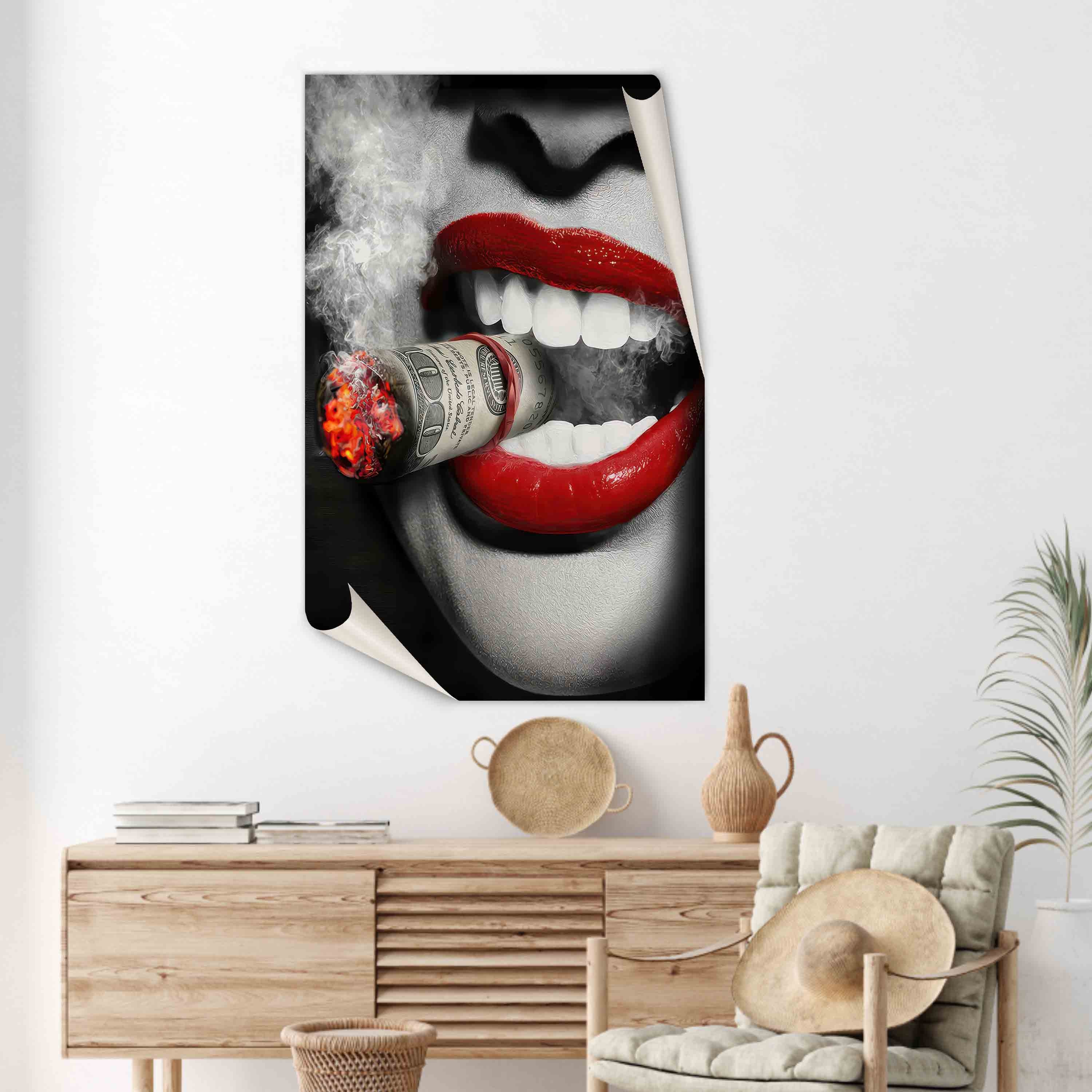 Woman Smoking Cigar Art, Money Cigar Art, Red Lipstick Art, Woman Wall ...