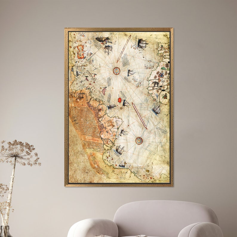 Piri Reis Map Art: Antique World Map Print on Canvas - Etsy