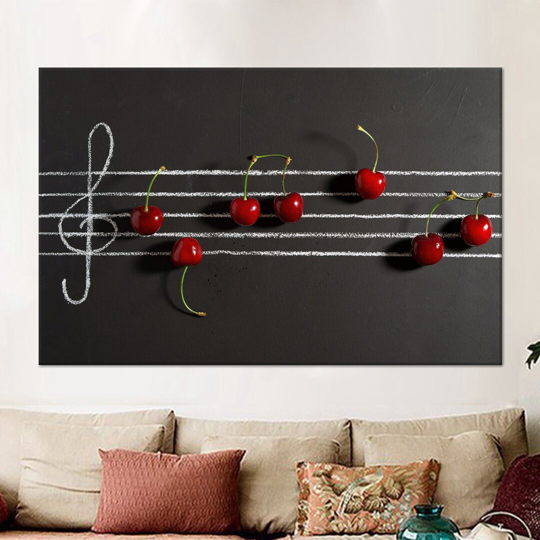 Cherry Wall Decor, Music Notes Art, Modern Artwork, Cherry Music Wall ...
