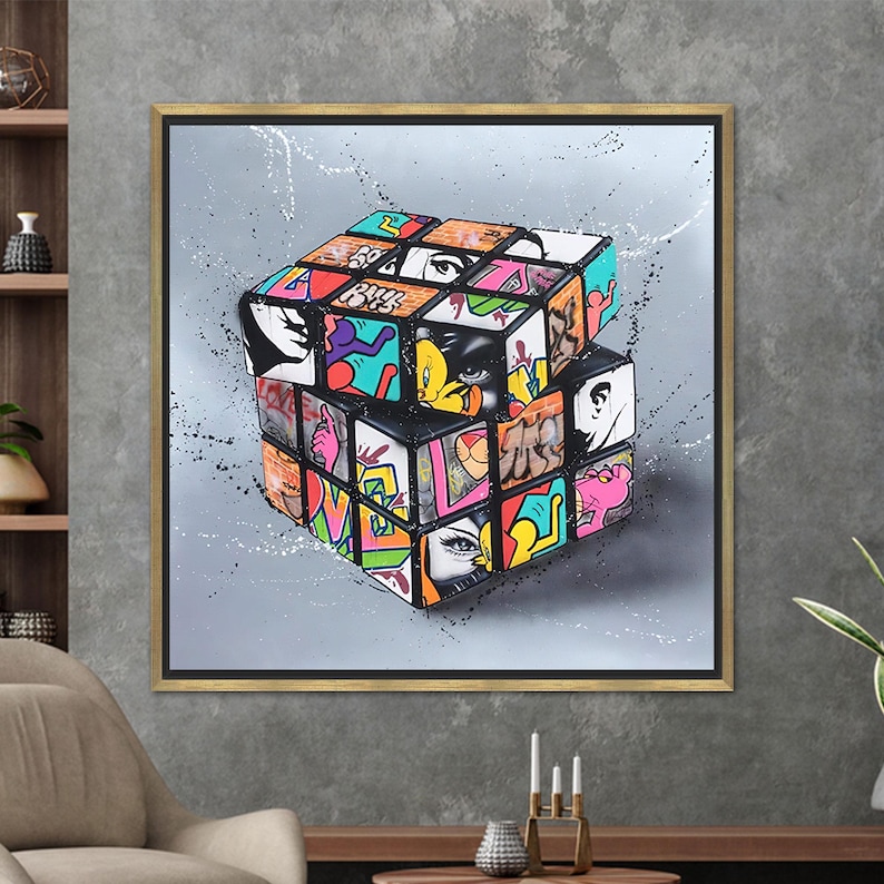 Rubik's Cube Graffiti Art: Colorful Tempered Glass Print - Etsy