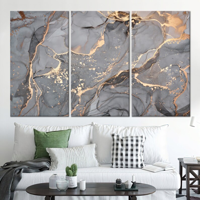 Gray and Gold Marble Texture Canvas Art: Abstract Wall Decor - Etsy